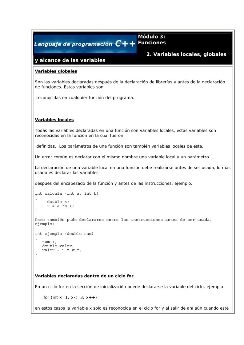PDF de programación - C++ - Módulo 3: Funciones